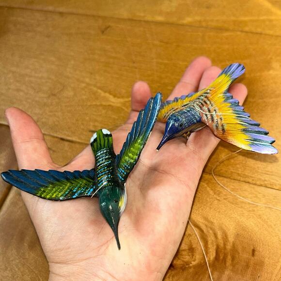 Unbranded | Accents | 2 Wood Hand Carved Painted Colorful Hummingbird ...